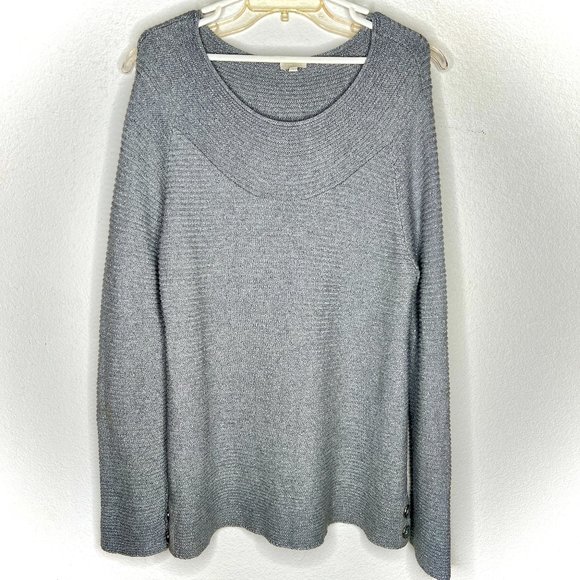 Talbots | Sweaters | Talbots Petit Knit Metallic Sweater Gray Silver ...